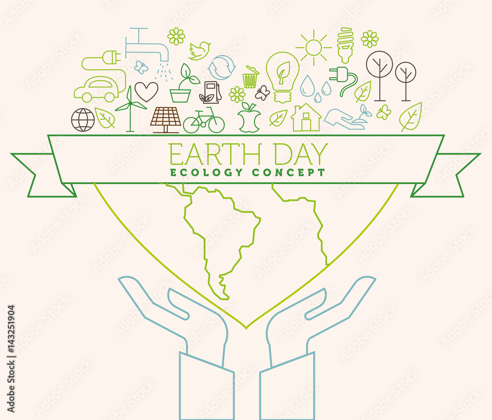 Save the Earth, Flat Style, Thin Line Art Design Stock Vector | Adobe Stock