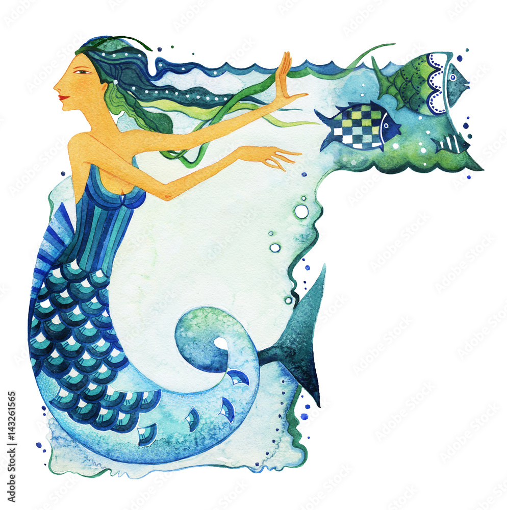 Sign of the Zodiac Pisces; Mermaid as a symbol of the sign of the ...