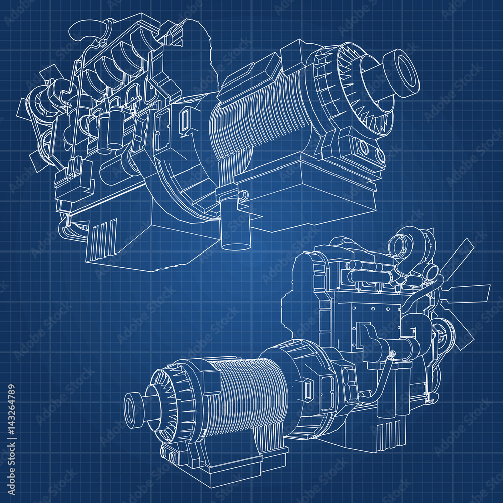 A big diesel engine with the truck depicted in the contour lines on ...
