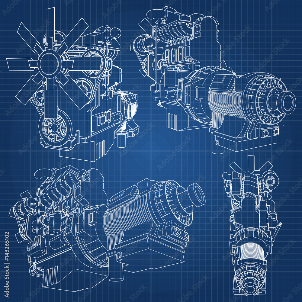 A big diesel engine with the truck depicted in the contour lines on ...