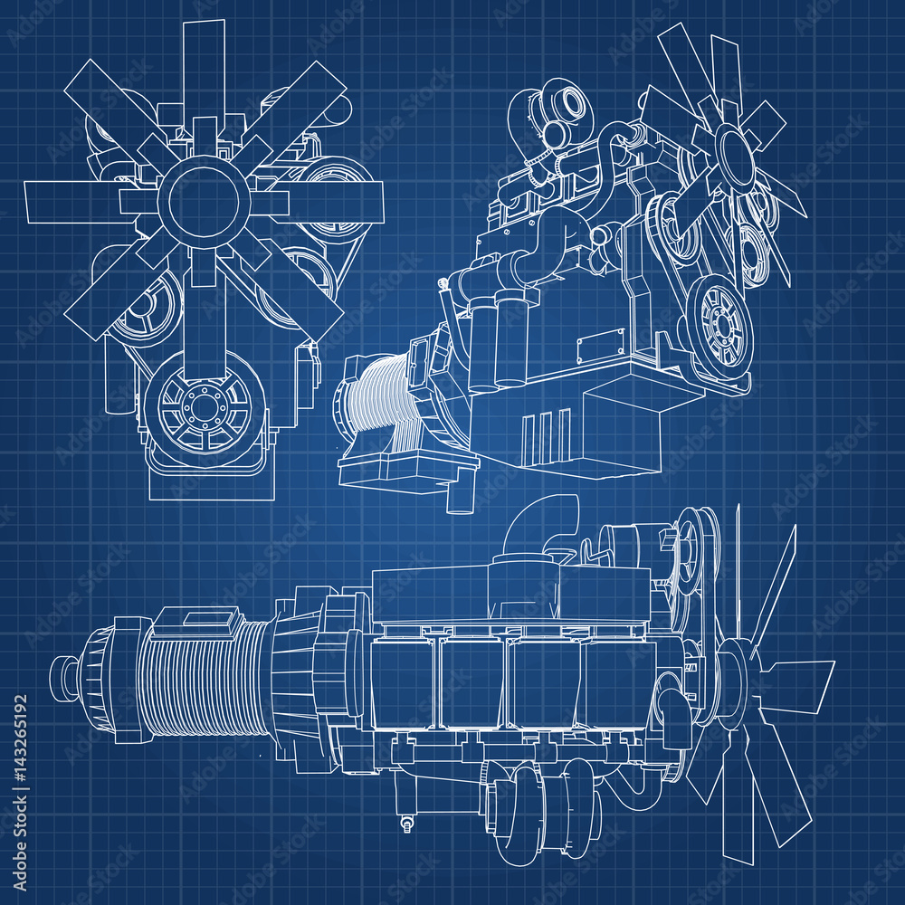 A big diesel engine with the truck depicted in the contour lines on ...