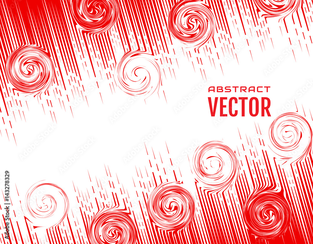 Festive comic diagonal dash speed line with spirals, red color on white ...
