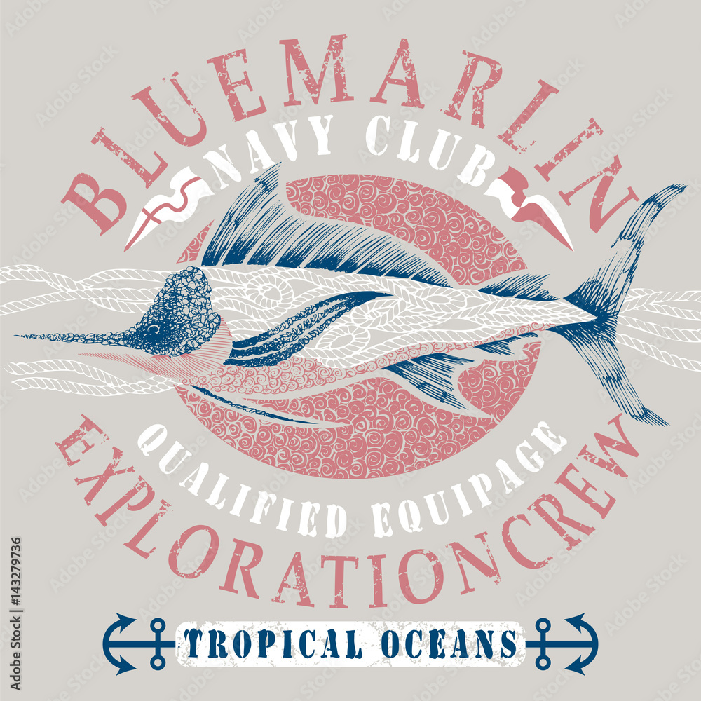 Blue marlin club emblem Stock Vector | Adobe Stock