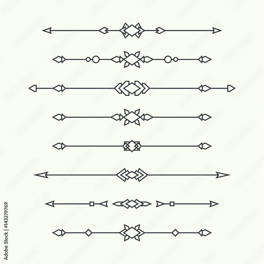Dividers vector set isolated. Geometric horizontal vintage line border ...