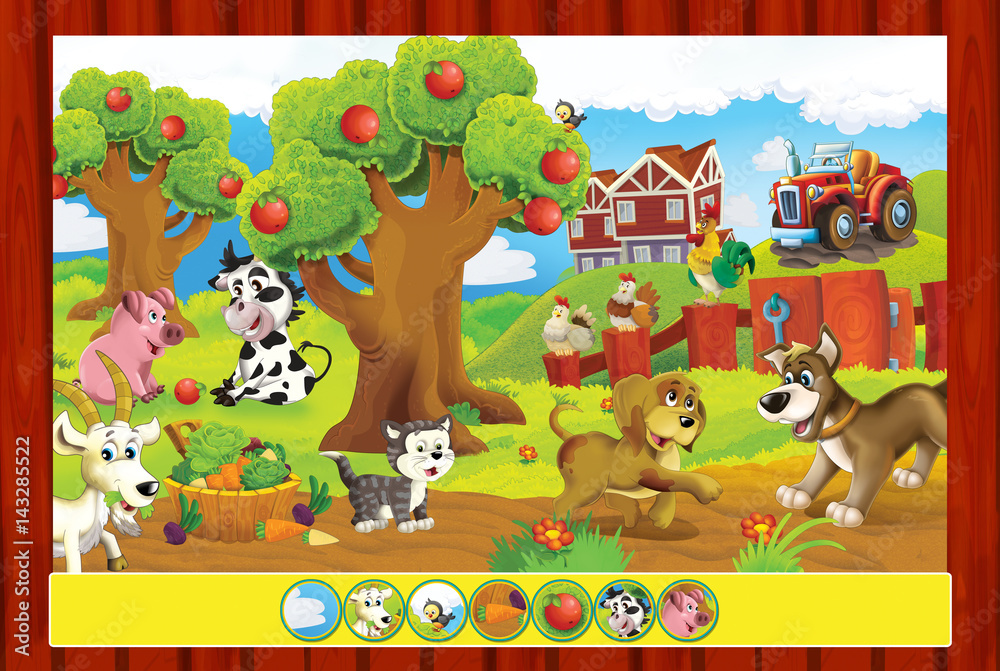 cartoon game page with farm landscape for children Stock Illustration ...