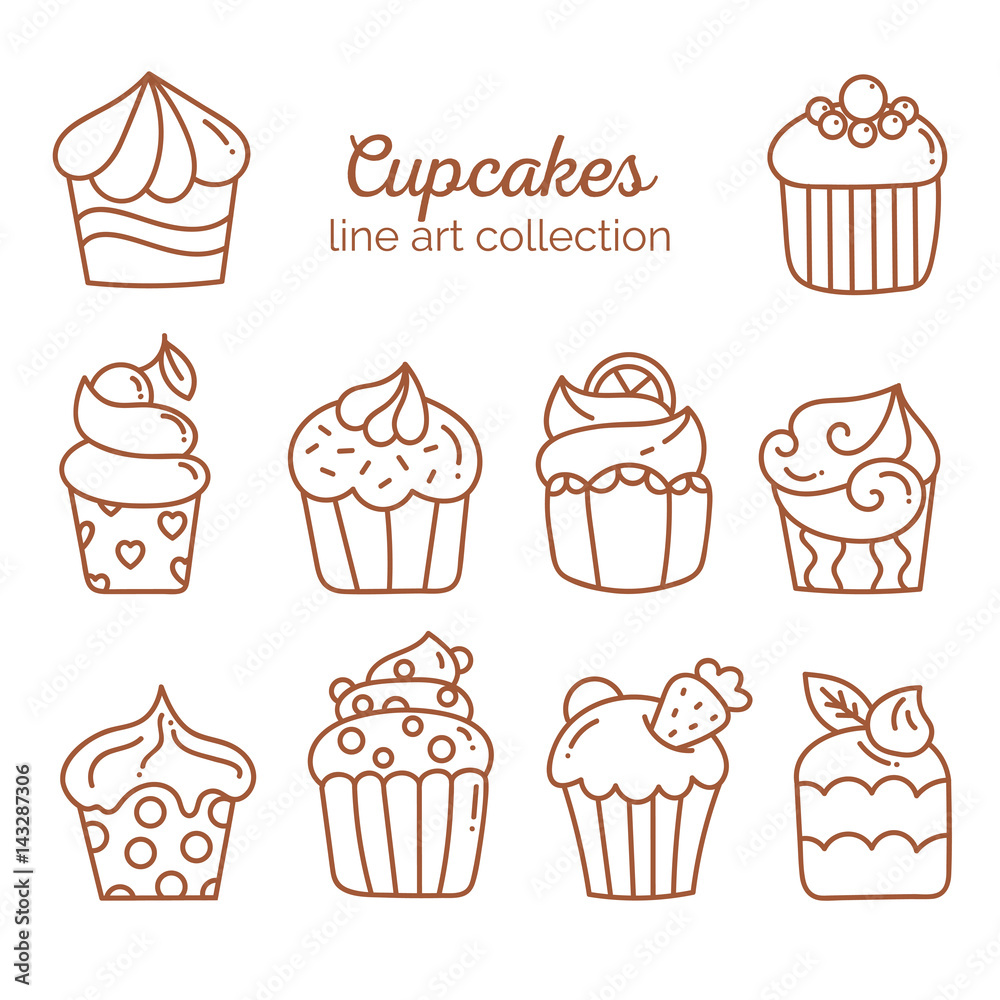 Cupcake line art collection Stock Vector | Adobe Stock