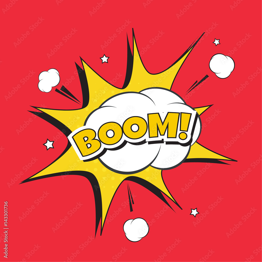 Lettering Boom, bomb explosion. Vector illustration with halftone dot ...