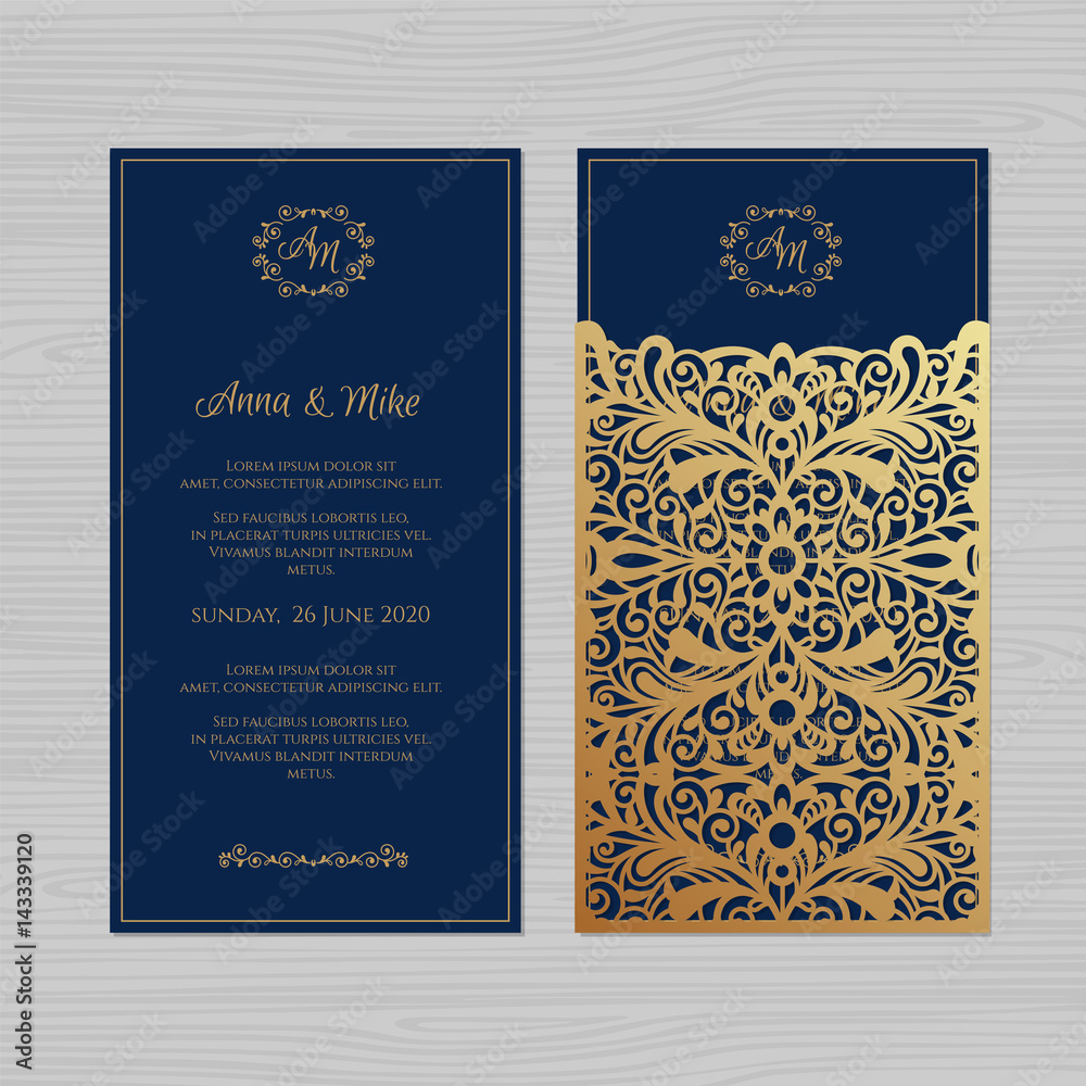 Wedding invitation or greeting card with vintage ornament. Paper lace ...