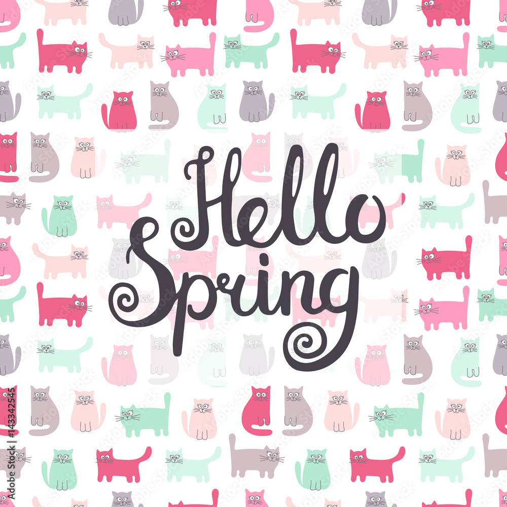Hello spring lettering. Vector hand drawn inspirational quote for your ...