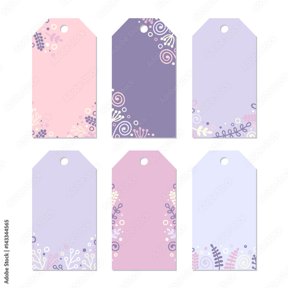 Set of six printable tags with hand drawn decor. Isolated. Collection ...