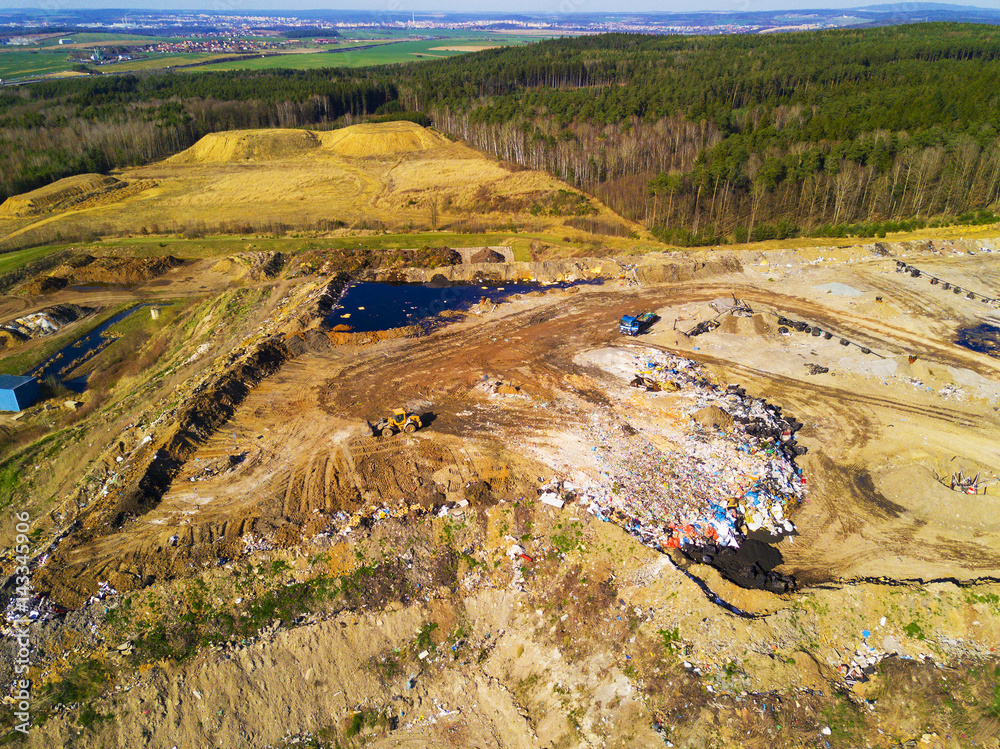 Aerial view of municipal landfill site. Typical waste treatment ...