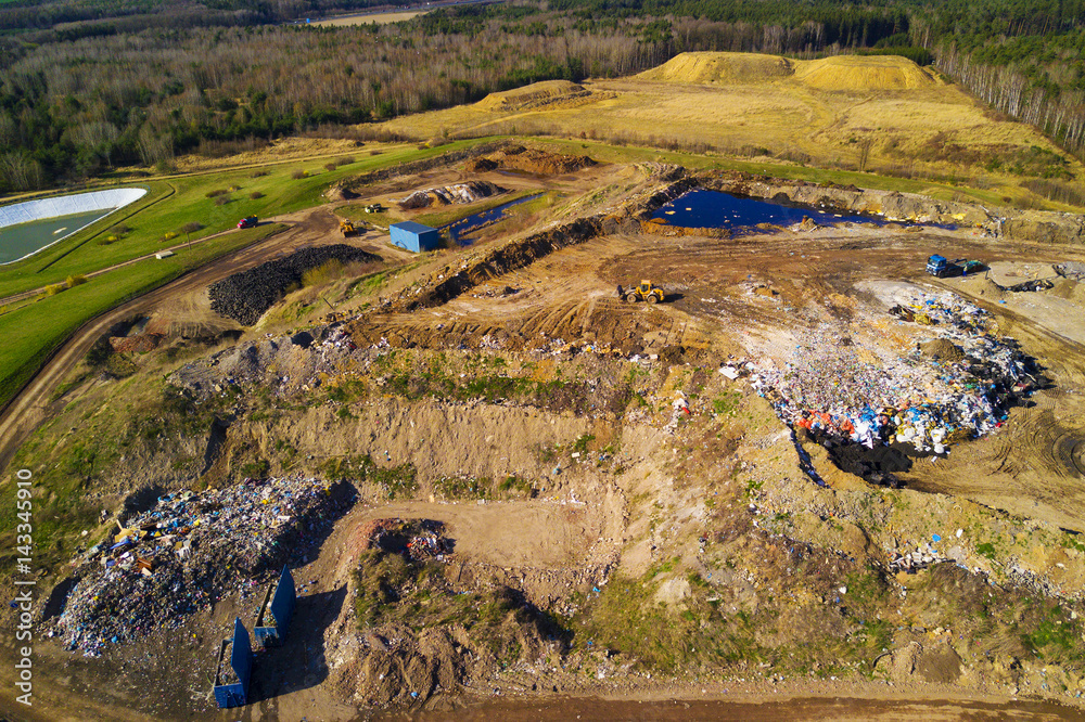 Aerial view of municipal landfill site. Typical waste treatment ...