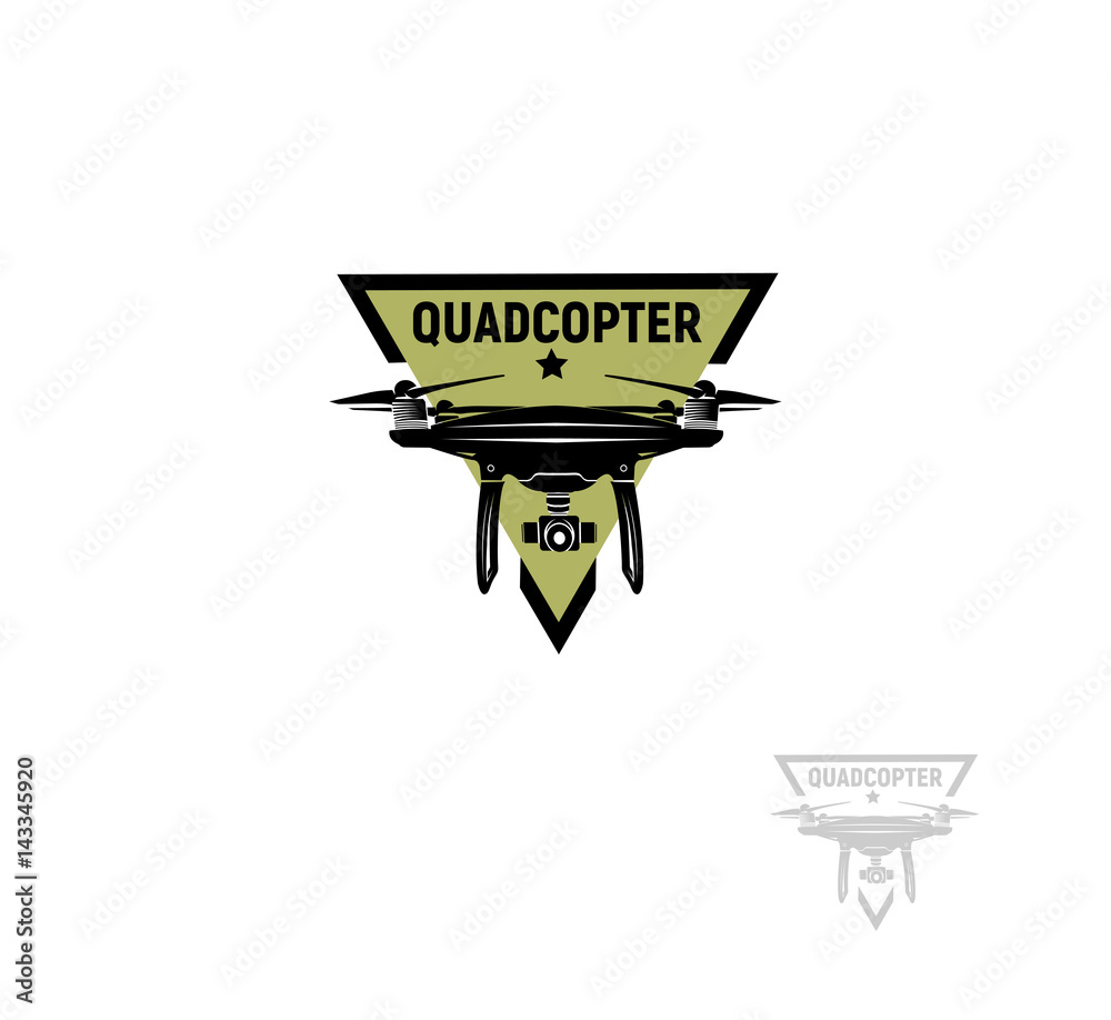 Isolated triangular shape green color quadrocopter logo on white ...