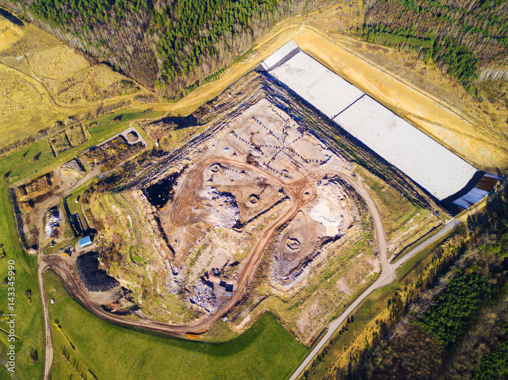 Aerial view of municipal landfill site. Typical waste treatment ...