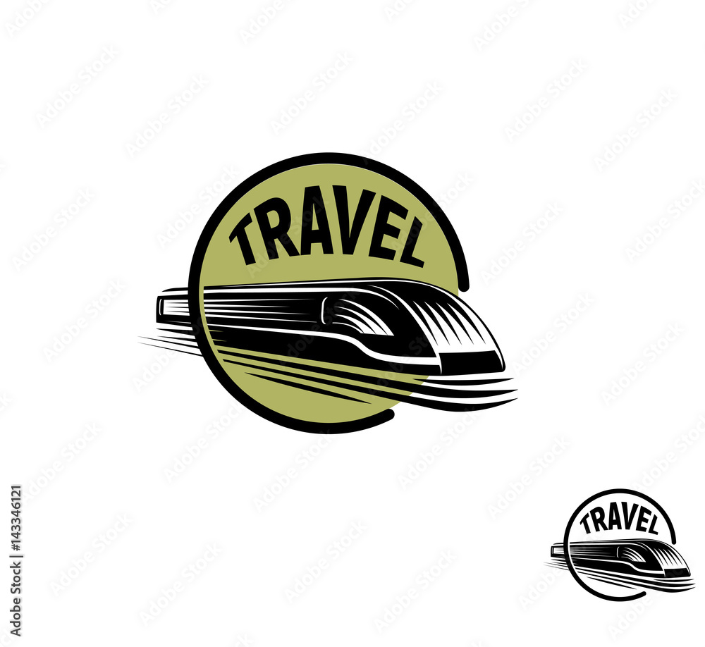 Isolated abstract round shape black color train in green frame logo on ...