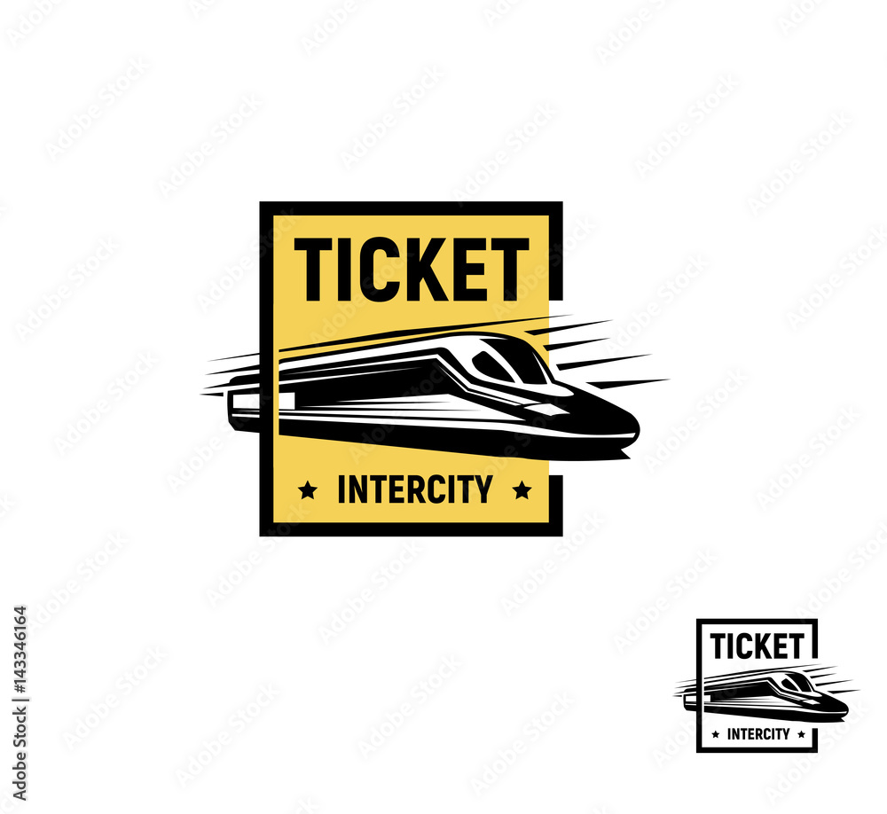 Isolated abstract black color train in yellow square logo on white ...