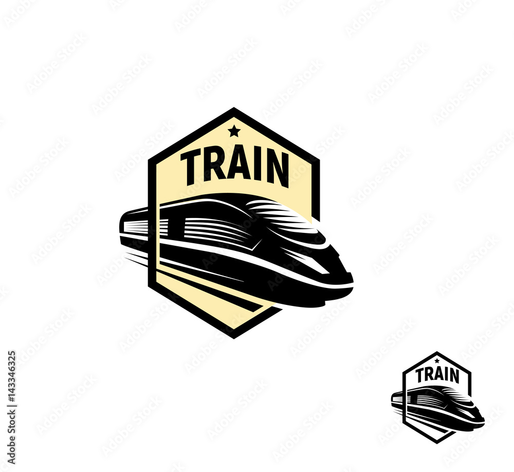 Isolated abstract black color train in square logo on white background ...