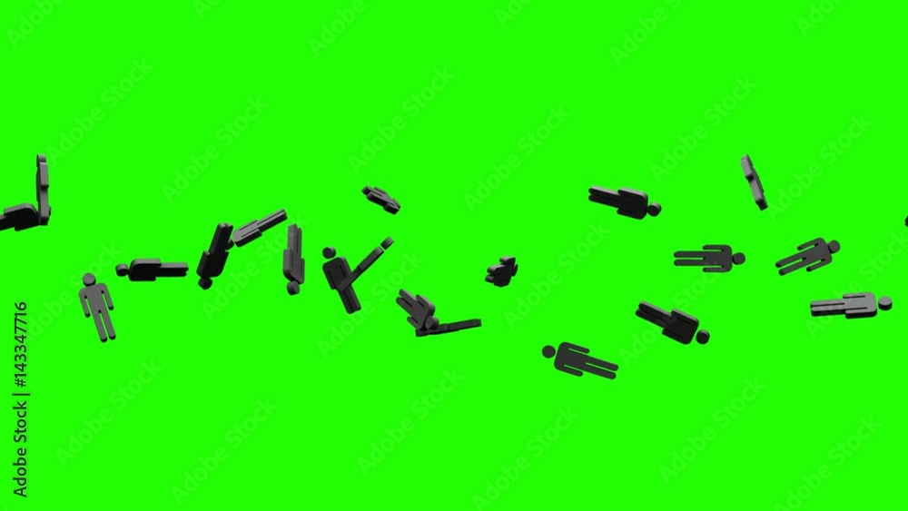 Black Human Shaped Objects On Green Chroma Key.Loop able 3DCG render ...