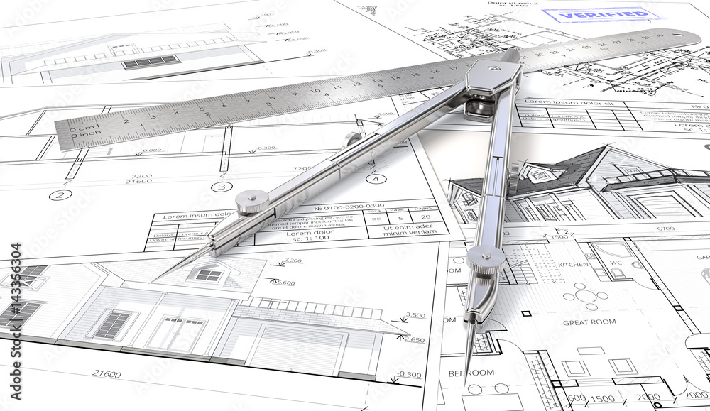 House planning. Generic Architectural blueprints, drawings and sketches ...