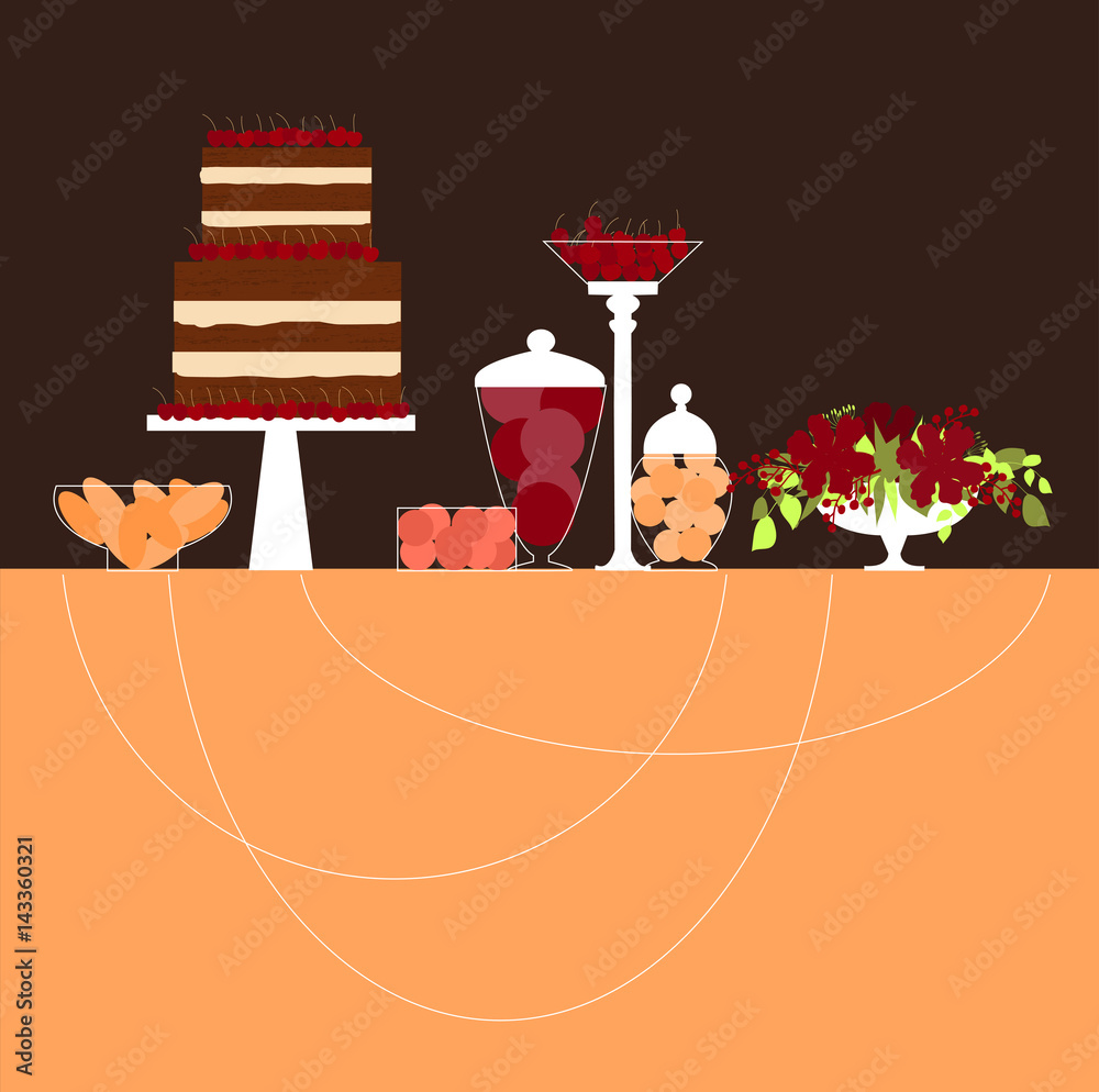 Candy Buffet with cake. Wedding dessert bar. Birthday sweet table ...