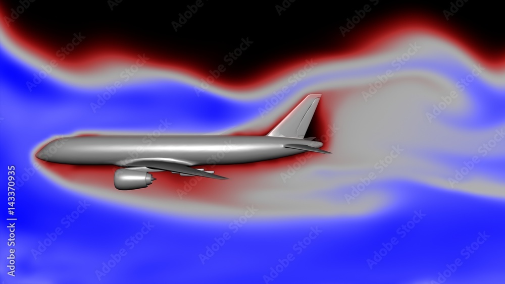Air flow around airplane body. Profile side view. 3d render Stock ...