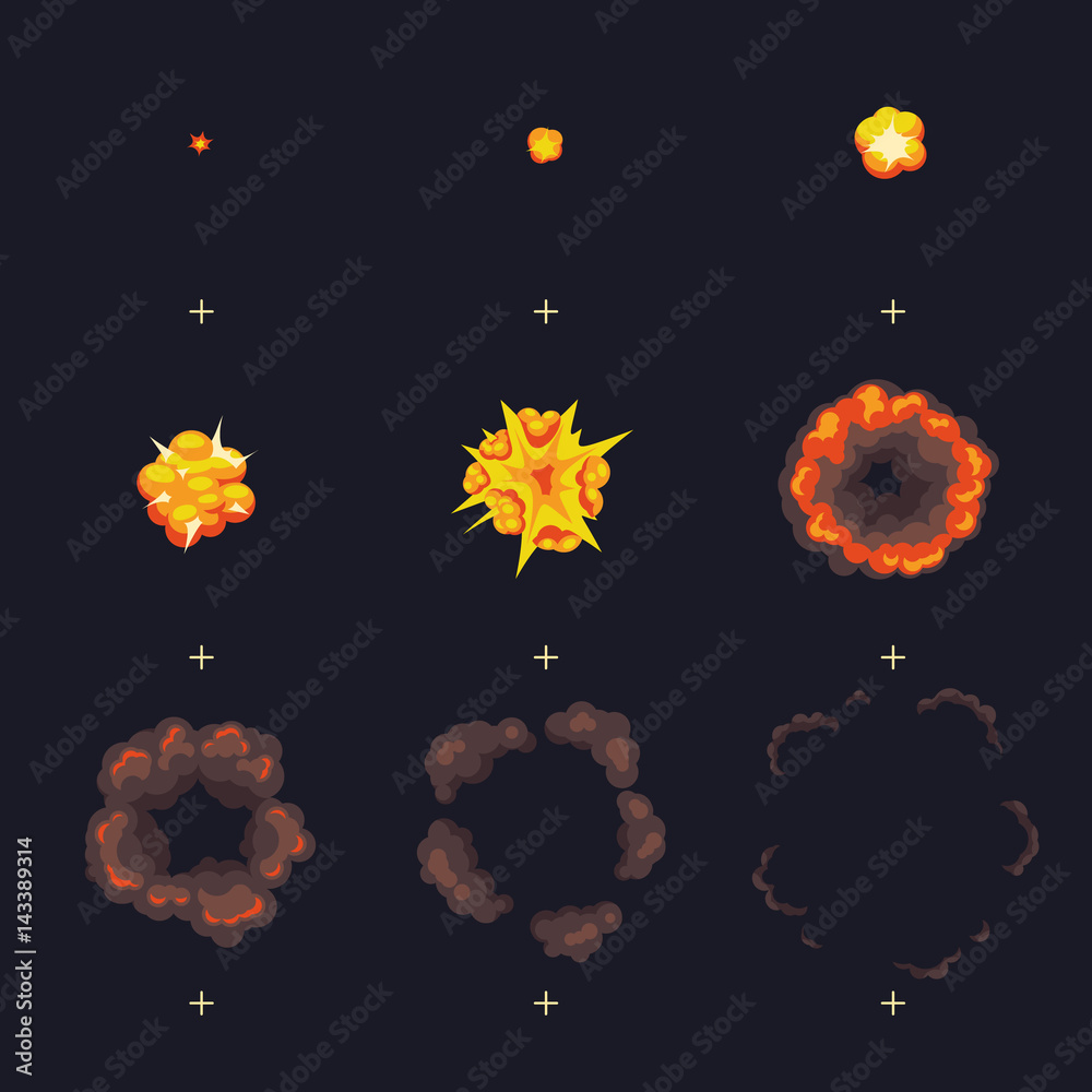 Cartoon disappear explode bomb explosion with smoke cloud vector ...