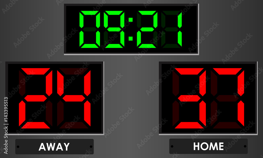 Electronic scoreboard with time and score home, away. Vector ...