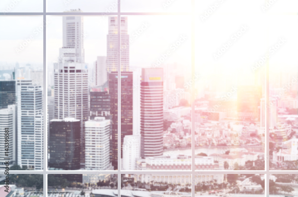 Sunset view from office window view of modern Singapore downtown ...