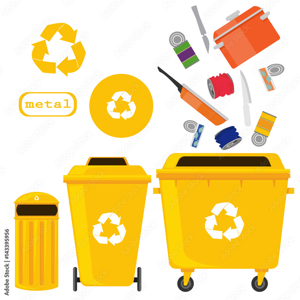sorting of waste and recycling - metal. Symbols, types.Sorting garbage ...