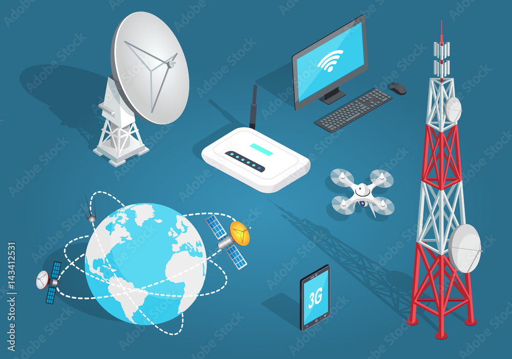 Set of Wireless Connection in Flat Cartoon Style Stock Vector | Adobe Stock