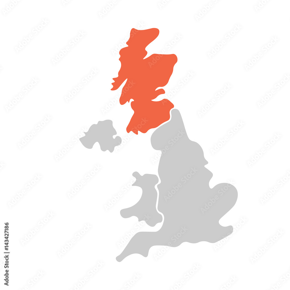 Simplified hand-drawn blank map of United Kingdom of Great Britain and ...