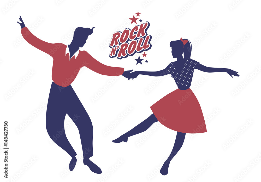 Young couple wearing 50's clothes dancing rock and roll. Vector ...