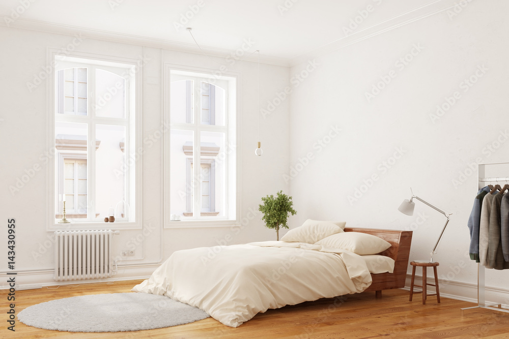 Bett im Schlafzimmer am Tag Stock-Illustration | Adobe Stock