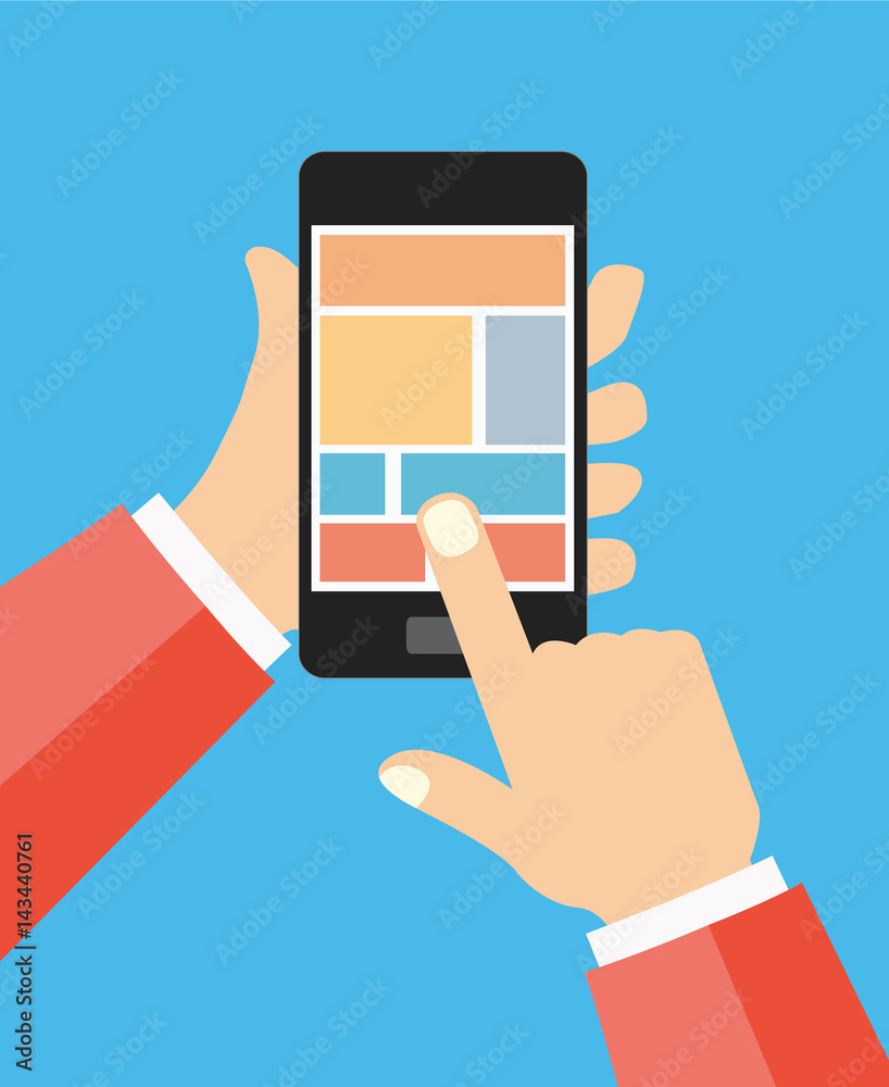 Hands holding Cell Phone - Flat Design with Icon Set. Holding and ...