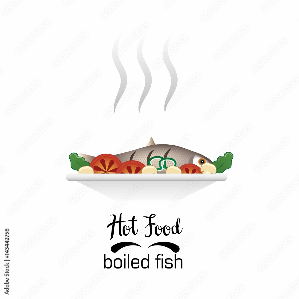 hot boiled fish / hot food on white background, vector illustration ...