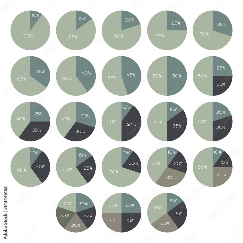 Vector percentage infographics. 10 15 20 25 30 35 40 45 50 55 60 65 70 ...