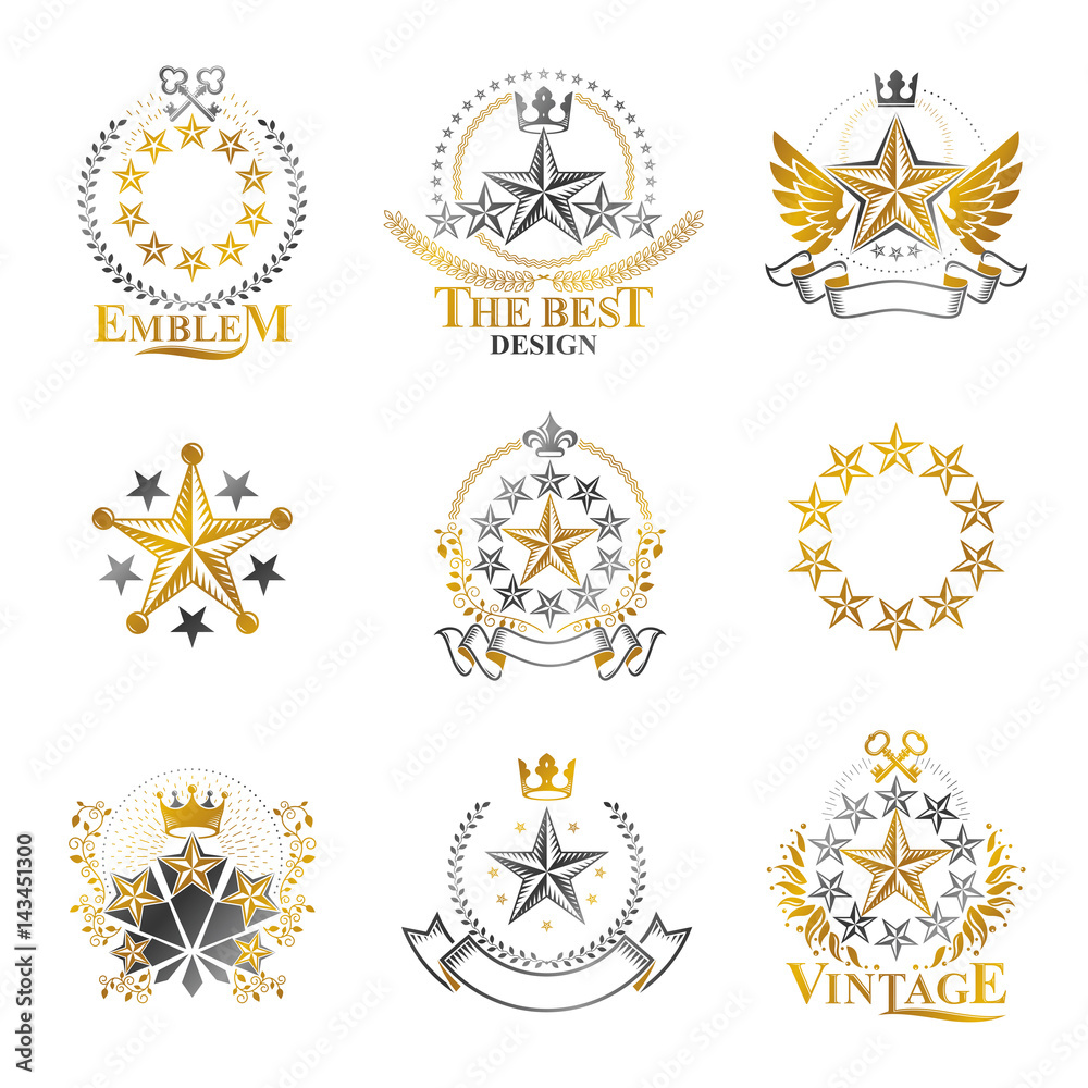 Stars emblems set. Heraldic Coat of Arms decorative logos isolated ...