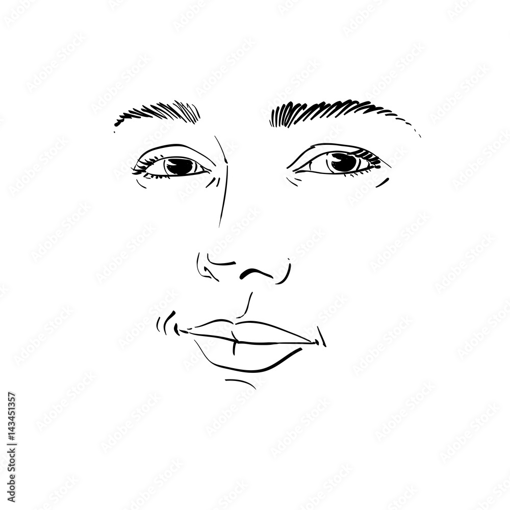 Vecteur Stock Monochrome art vector portrait of flirting woman, face ...