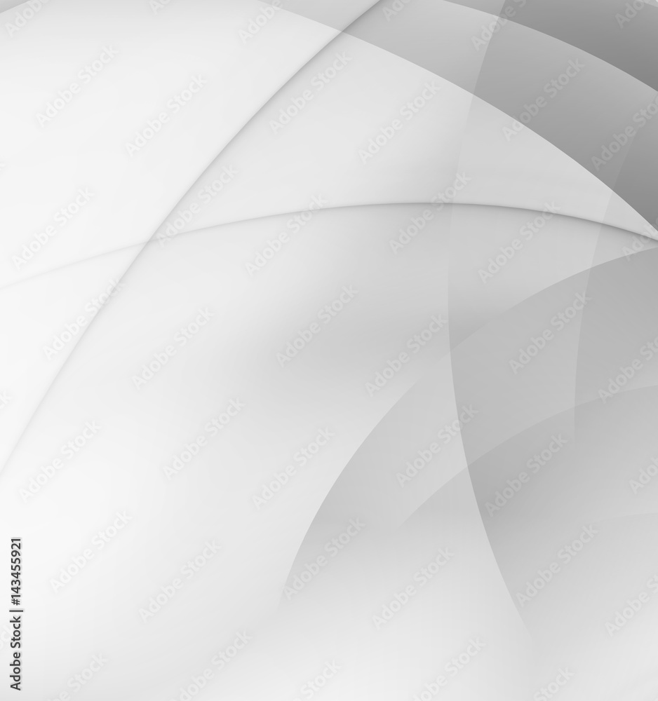 Monochrome white abstract vector background gray transparent wave lines ...
