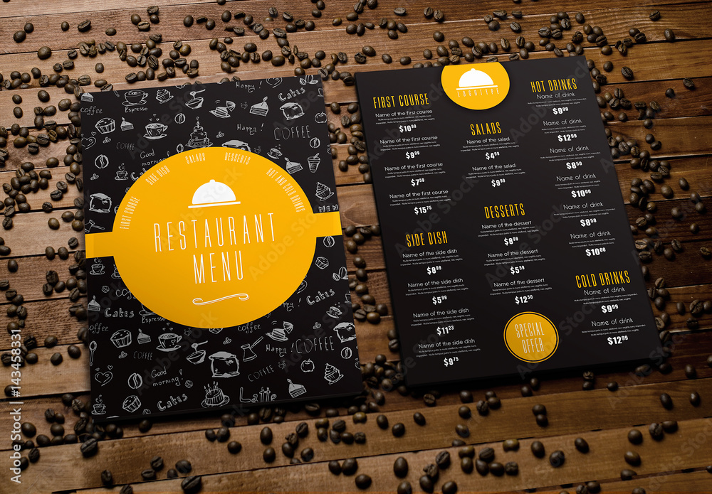 Illustrated Restaurant Menu Layout 1 Stock Template | Adobe Stock