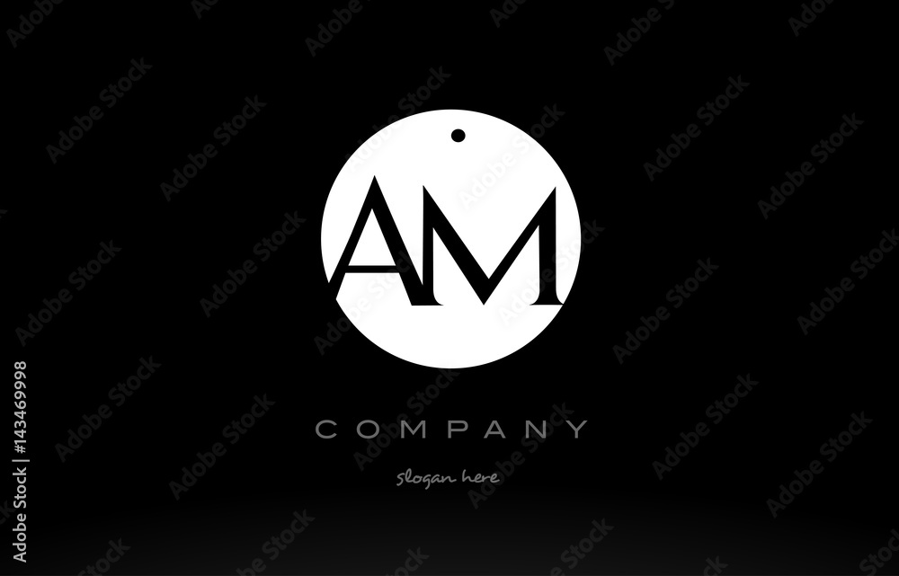 AM A M simple black white circle alphabet letter logo vector icon ...
