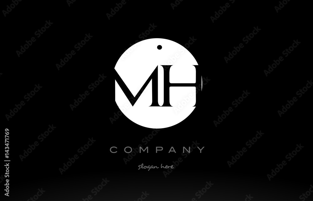 MH M H simple black white circle alphabet letter logo vector icon ...