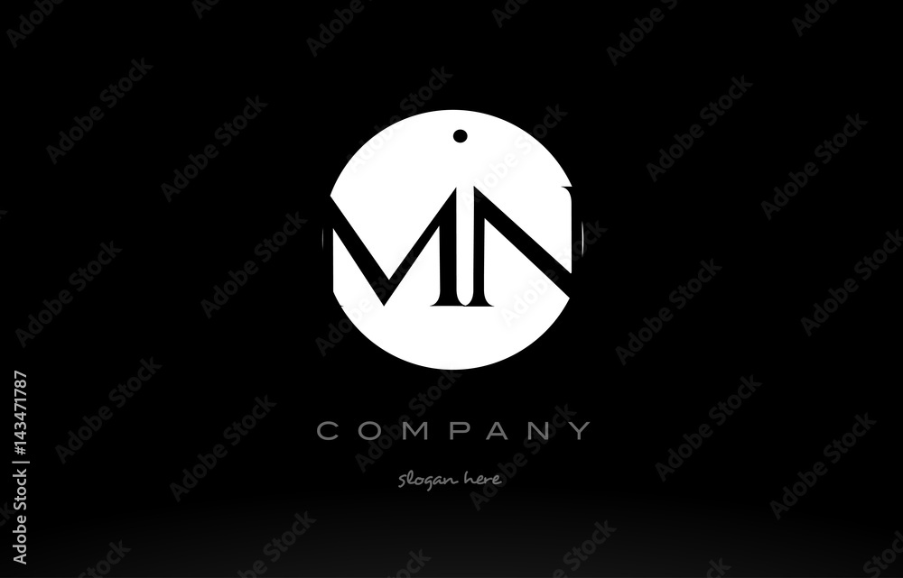 MN M N simple black white circle alphabet letter logo vector icon ...