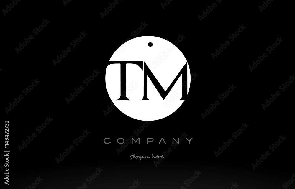 TM T M simple black white circle alphabet letter logo vector icon ...