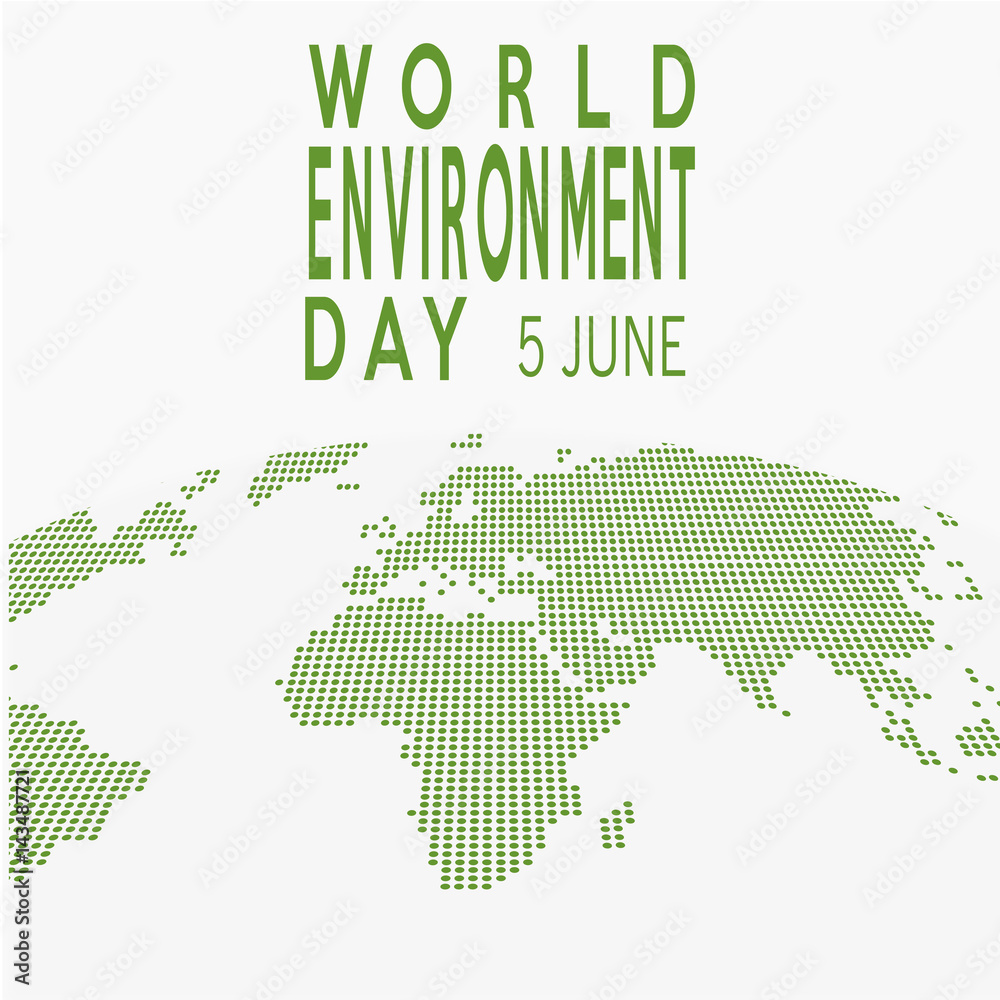 vector of a world environment day, and green dops map text over white ...