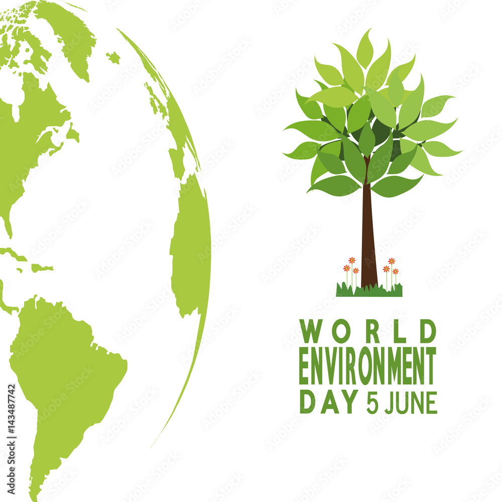 vector of a world environment day, tree and planet over green color ...