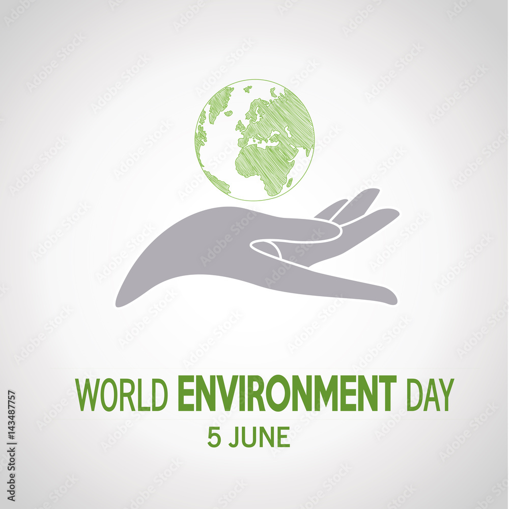vector of a world environment day, gray hand holding planet over white ...