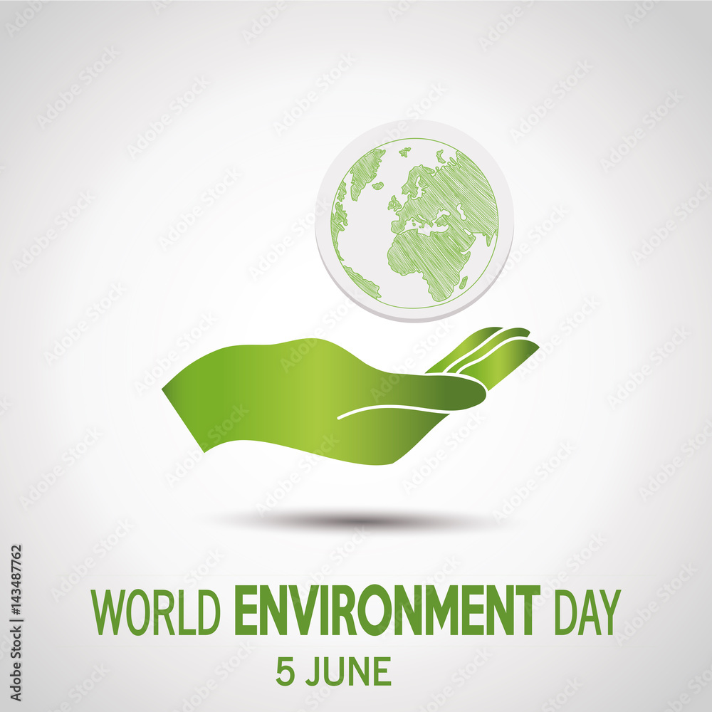 vector of a world environment day, green hand holding planet over white ...
