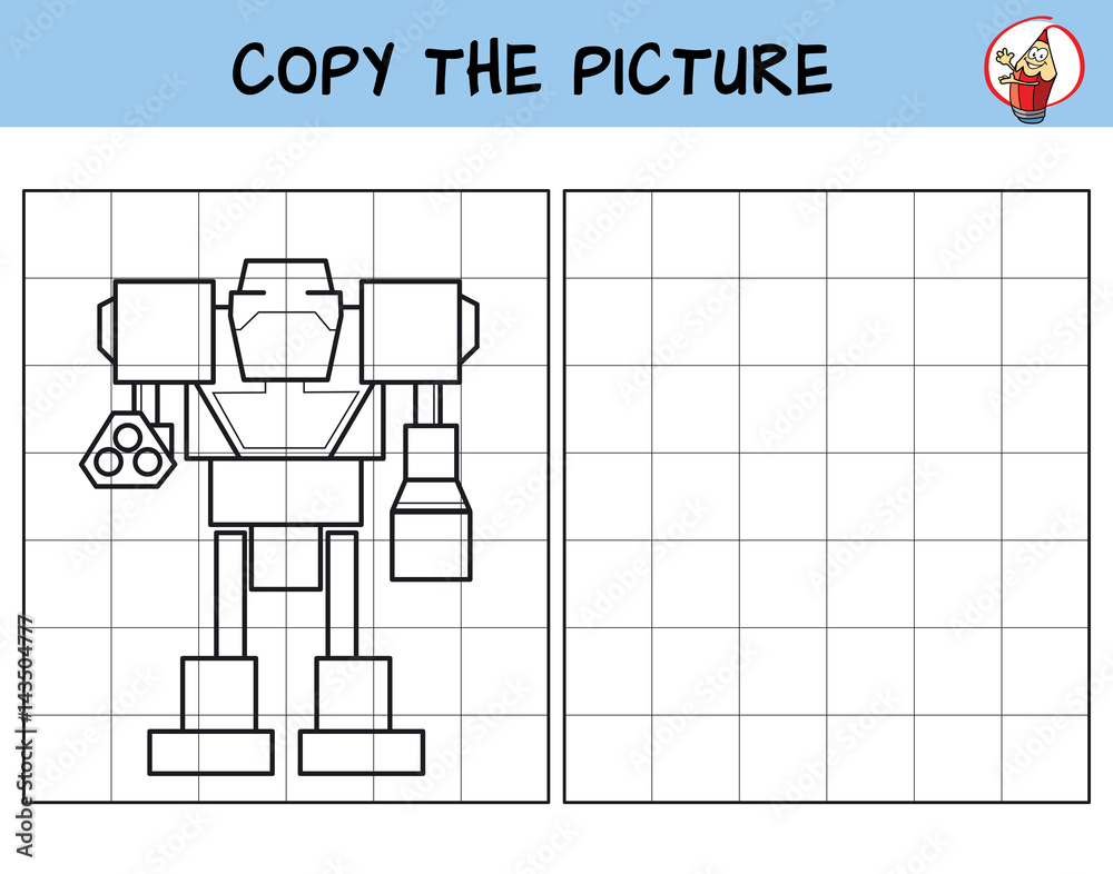 Robot. Copy the picture. Coloring book. Educational game for children ...