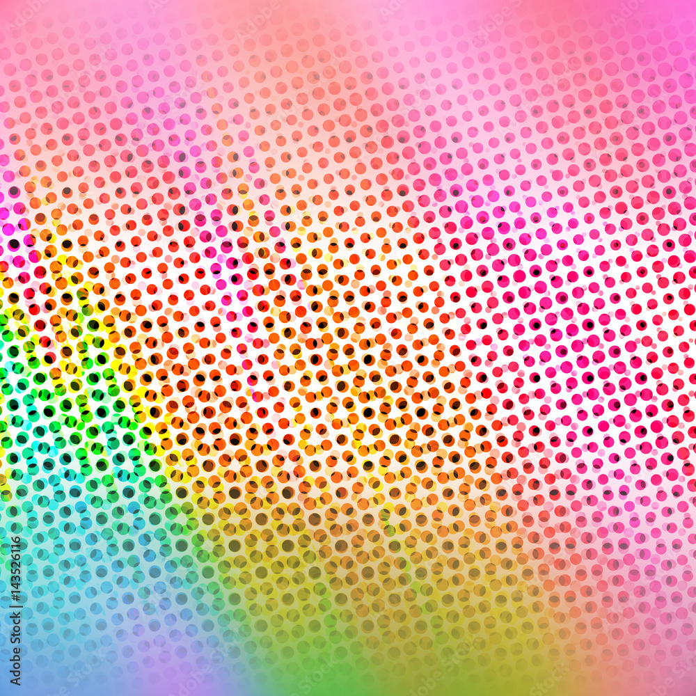 Colorful Rainbow Halftone Dots Spotted Pattern With Focus In Center